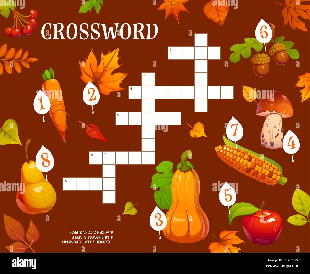 Autumn fall season crossword quiz game grid. Vector crossword combines ...