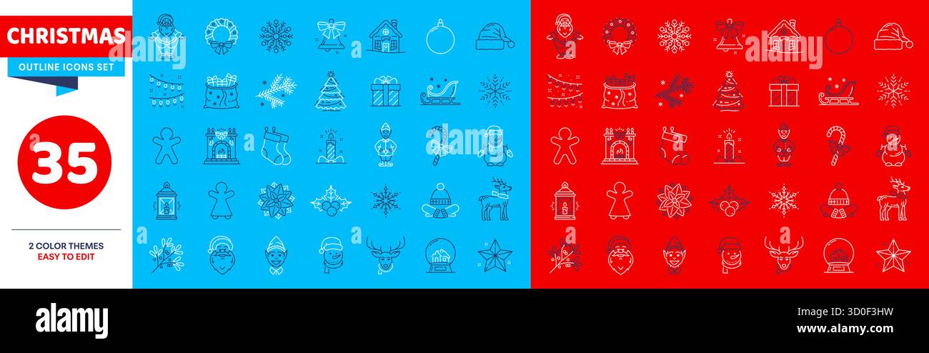 Christmas holiday line icons, Xmas vector pictograms. Christmas tree ...