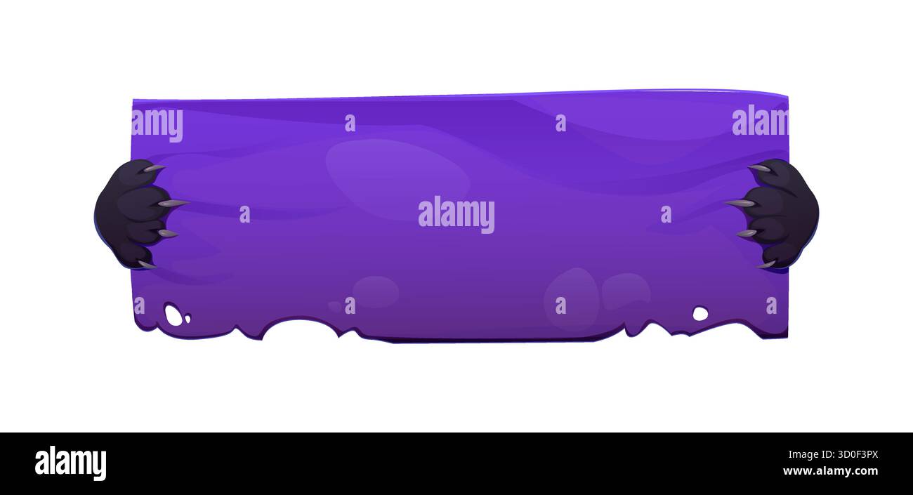 Cartoon Halloween banners with monster hands. Banner with ragged purple ...
