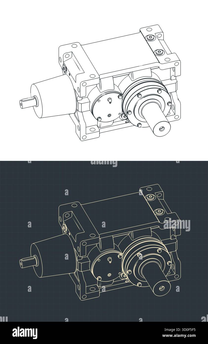 Gear reducer motor isometric drawings stylized vector illustrations ...