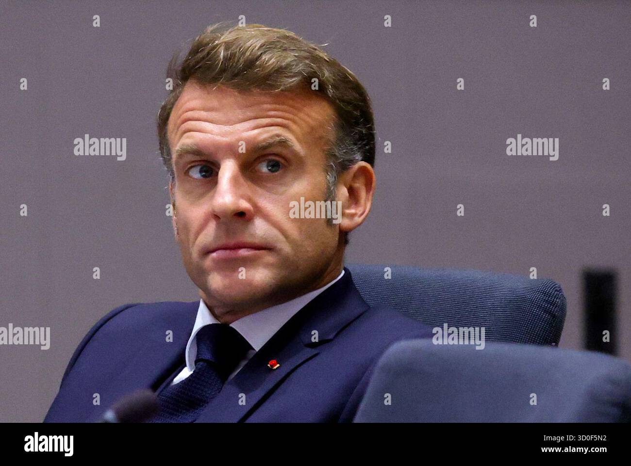 French President Emmanuel Macron attends a round table meeting at an EU ...