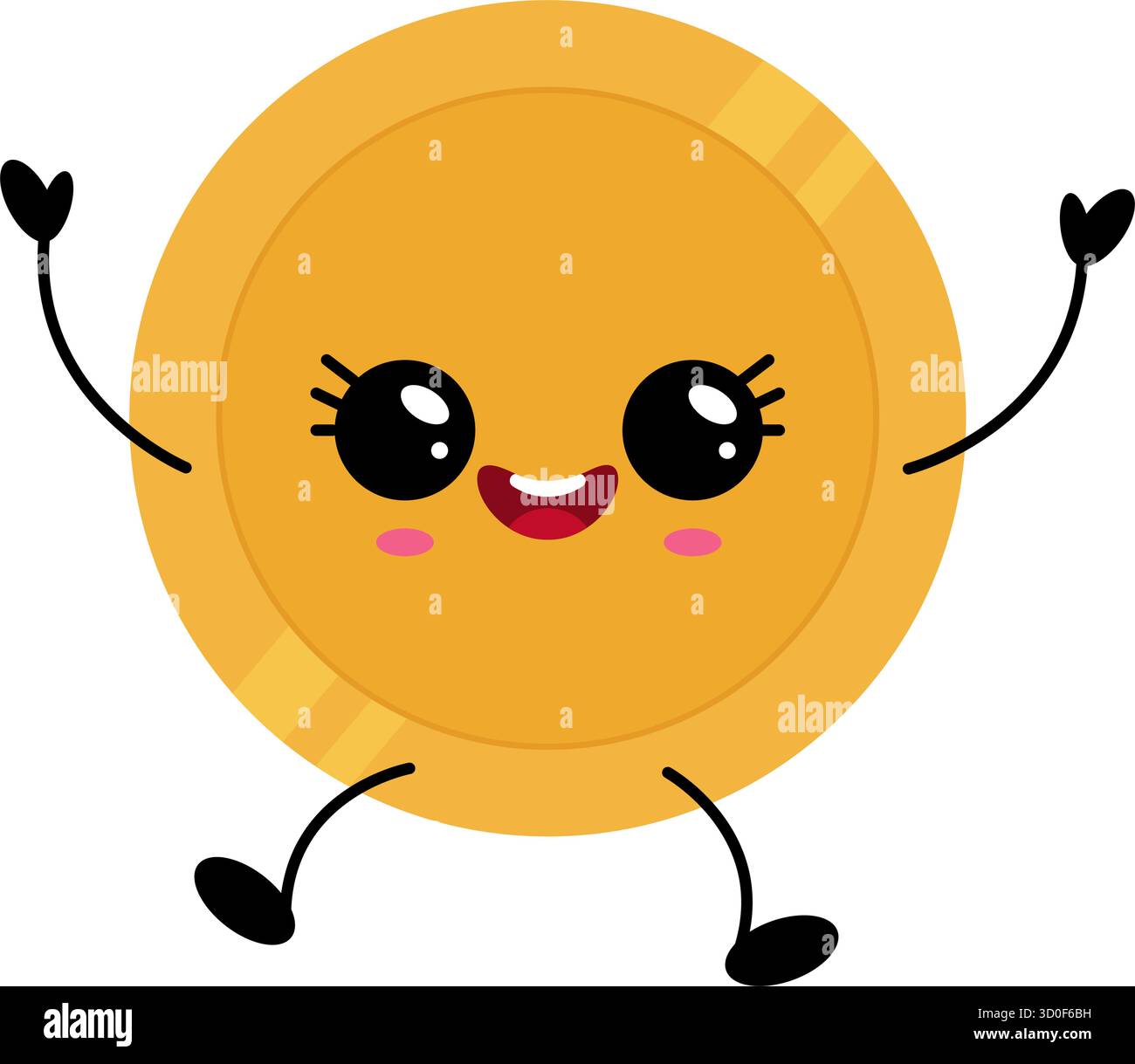 Kawaii gold coin character features a joyful face, large sparkling eyes ...