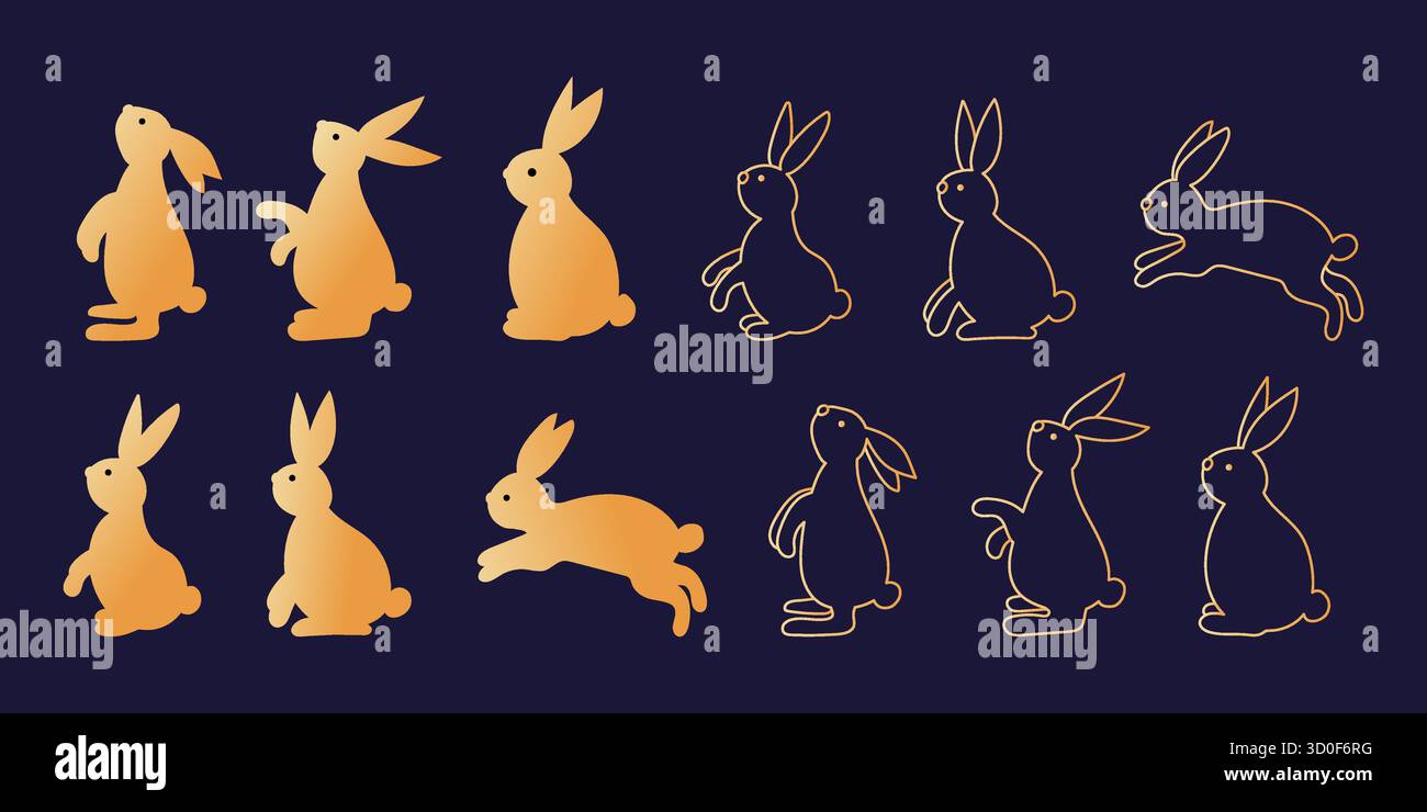 A playful set of rabbits in various poses, perfect for cute and ...