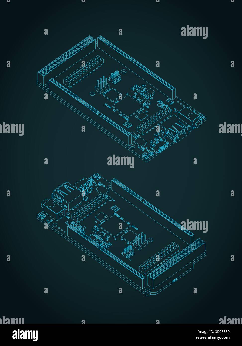 Arduino giga r1 wifi isometric blueprints stylized vector illustration ...