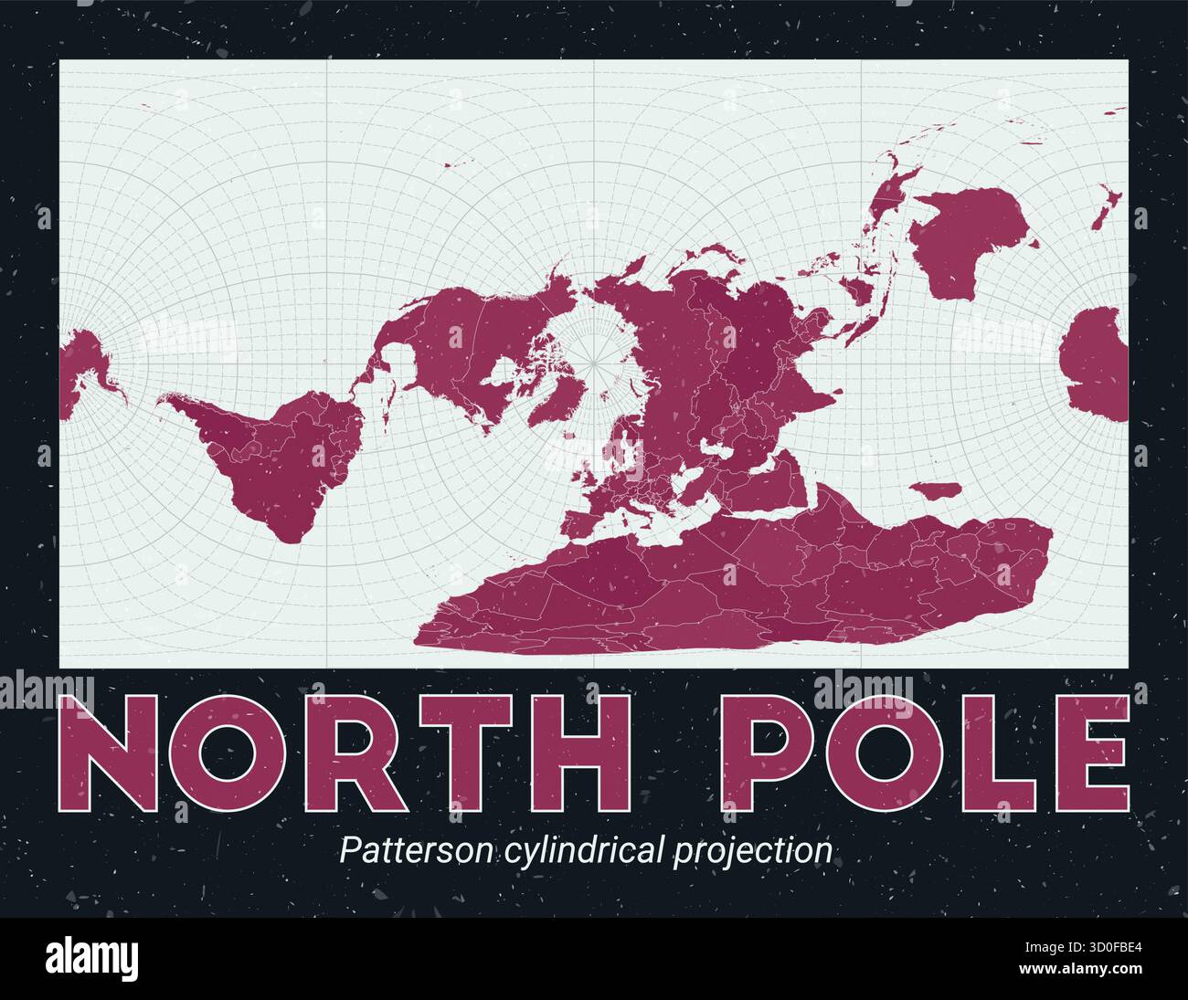 North Pole. World map. Patterson cylindrical projection centered on the ...
