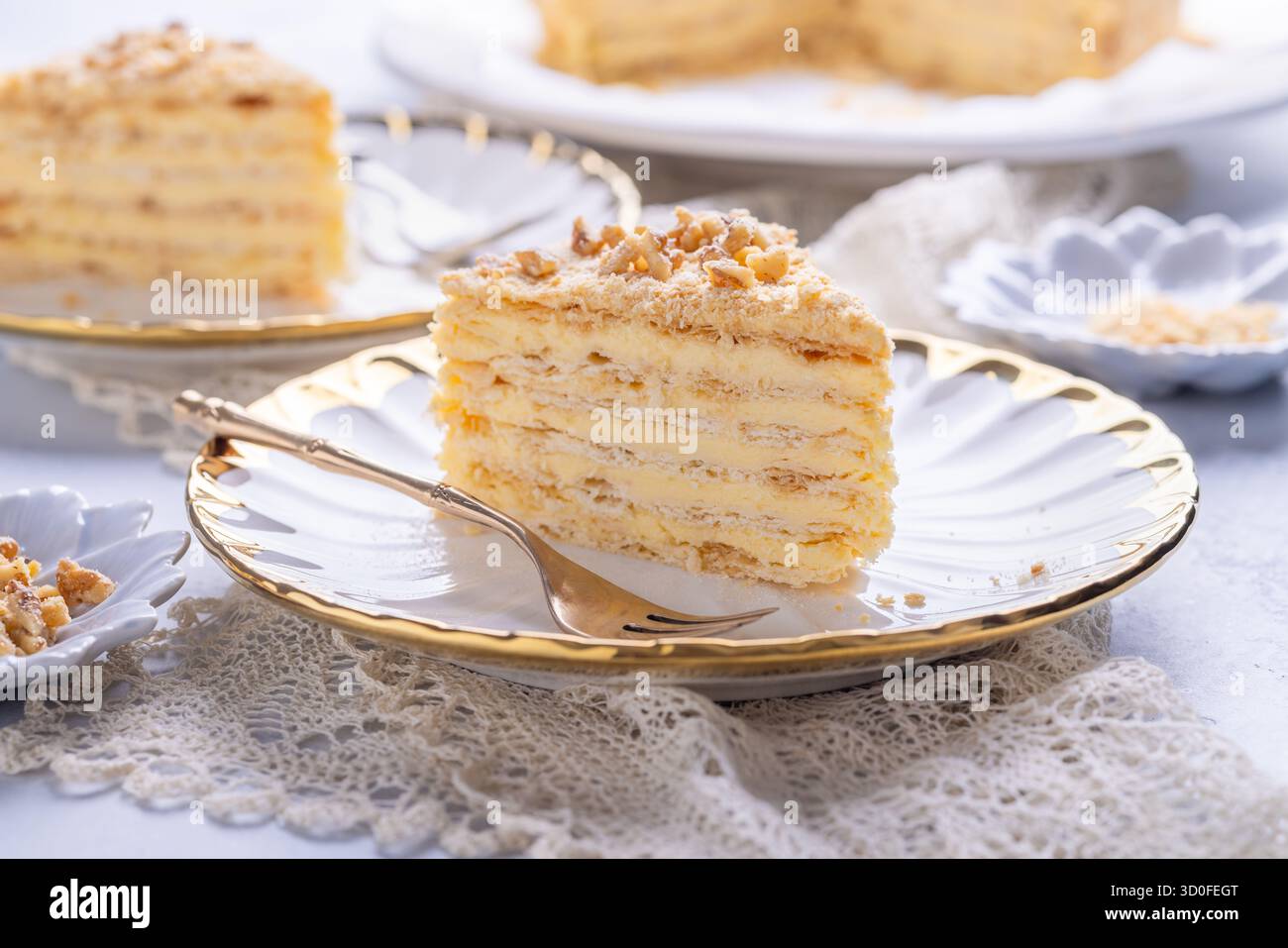 Napoleon cake - puff pastry cake layered with vanilla cream (Mille ...