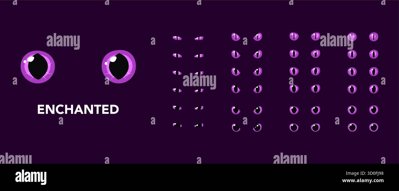 Set of purple enchanted glowing eyes dark background fantasy magic ...