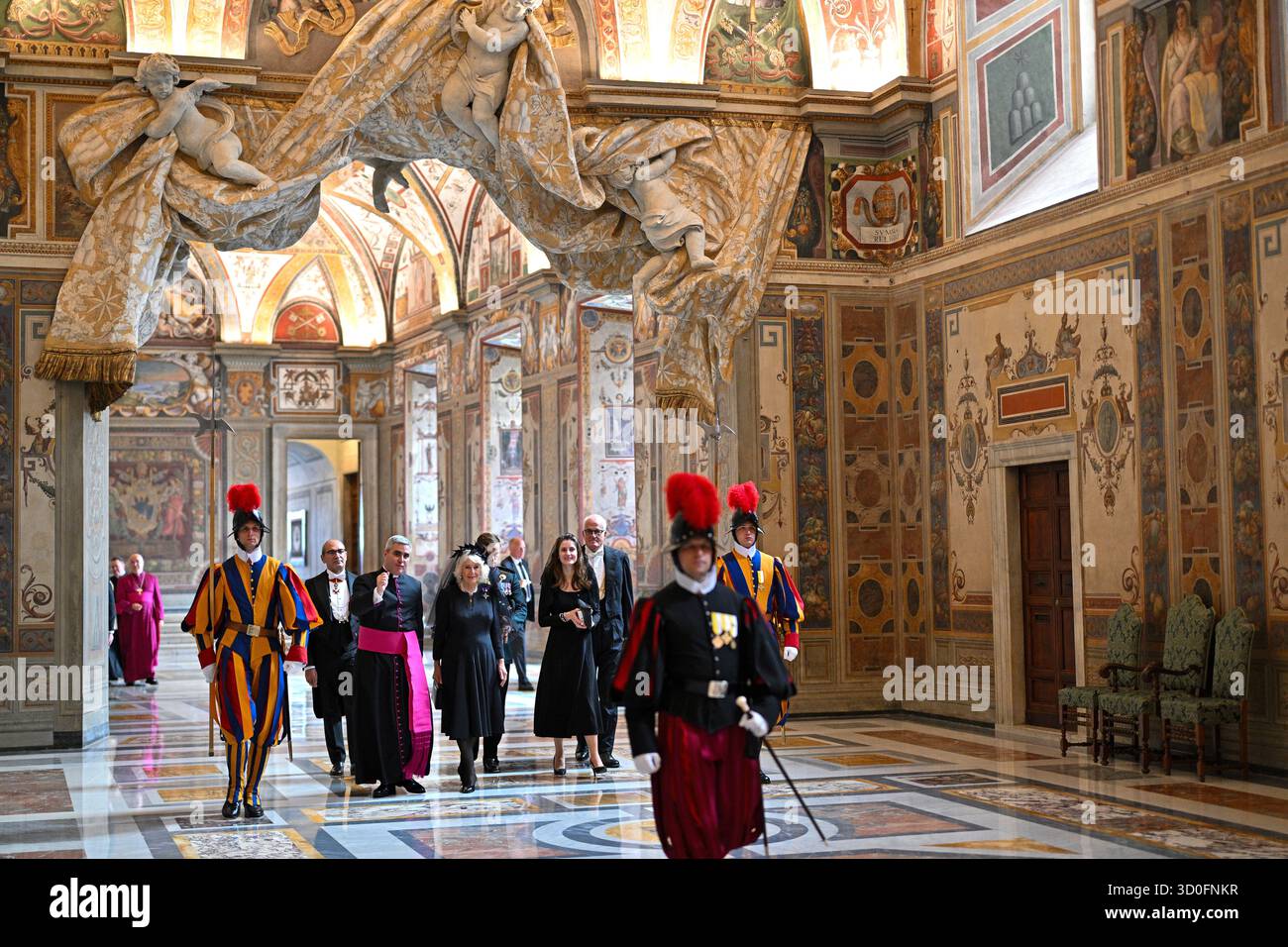 Queen Camilla during a visit to the Pauline Chapel in the Vatican City ...