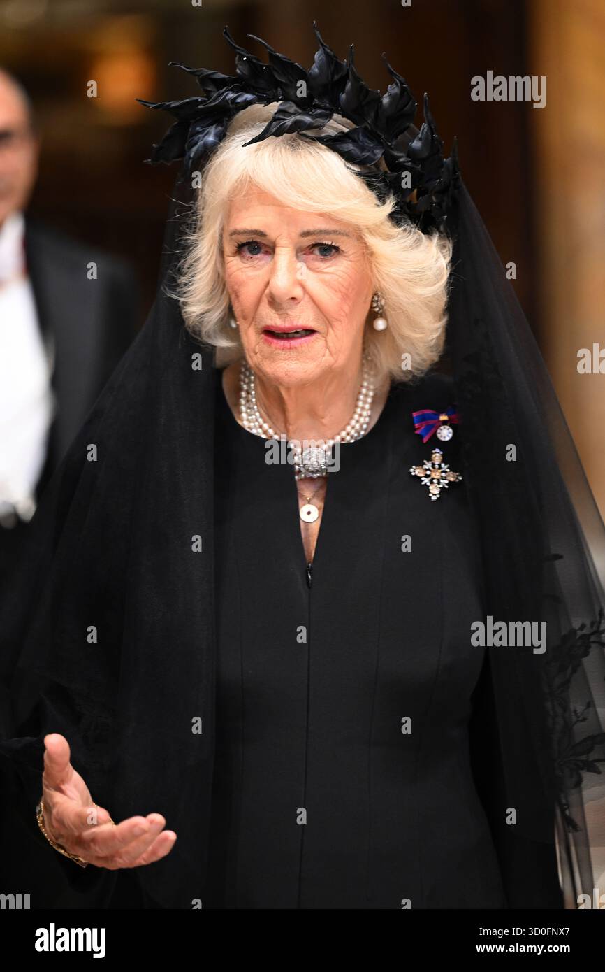 Queen Camilla during a visit to the Pauline Chapel in the Vatican City ...