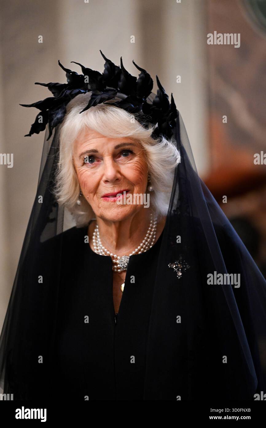 Queen Camilla during a visit to the Pauline Chapel in the Vatican City ...