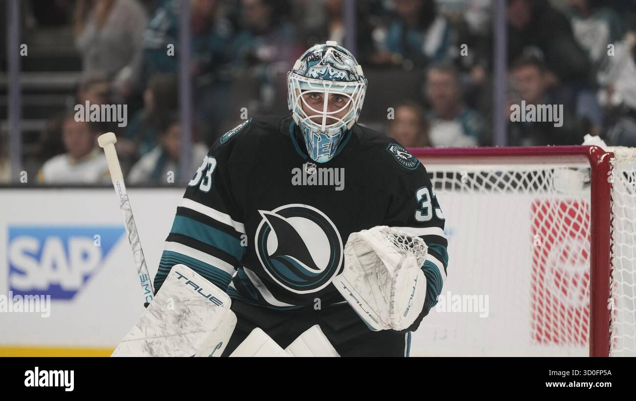 San Jose Sharks goaltender Alex Nedeljkovic during an NHL hockey game ...
