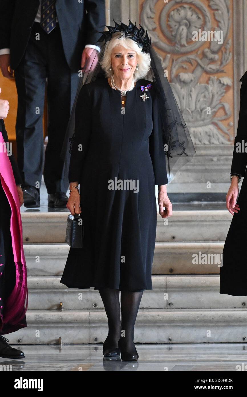 Queen Camilla during a visit to the Pauline Chapel in the Vatican City ...