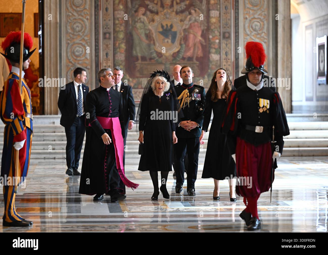 Queen Camilla during a visit to the Pauline Chapel in the Vatican City ...