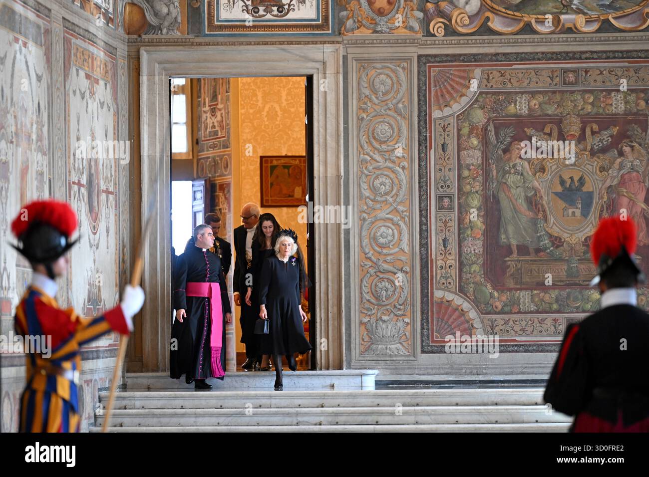 Queen Camilla during a visit to the Pauline Chapel in the Vatican City ...