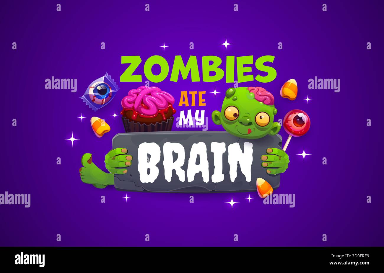 Zombies ate my brain quote Halloween greeting card Stock Vector Image ...