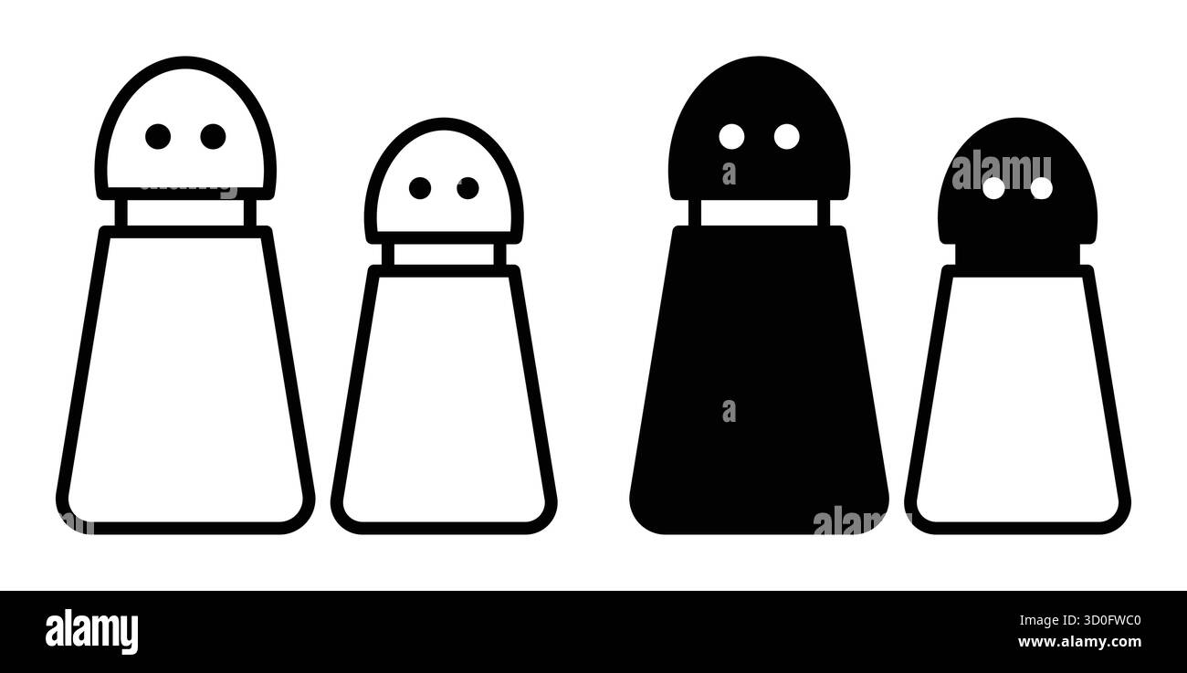 A minimalist icon set featuring salt and pepper shakers in black and ...