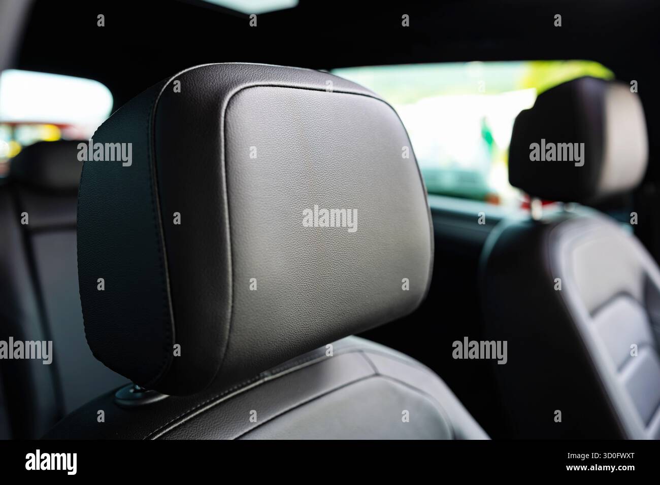 New car front leather seat headrests. Close up shot, no people Stock ...