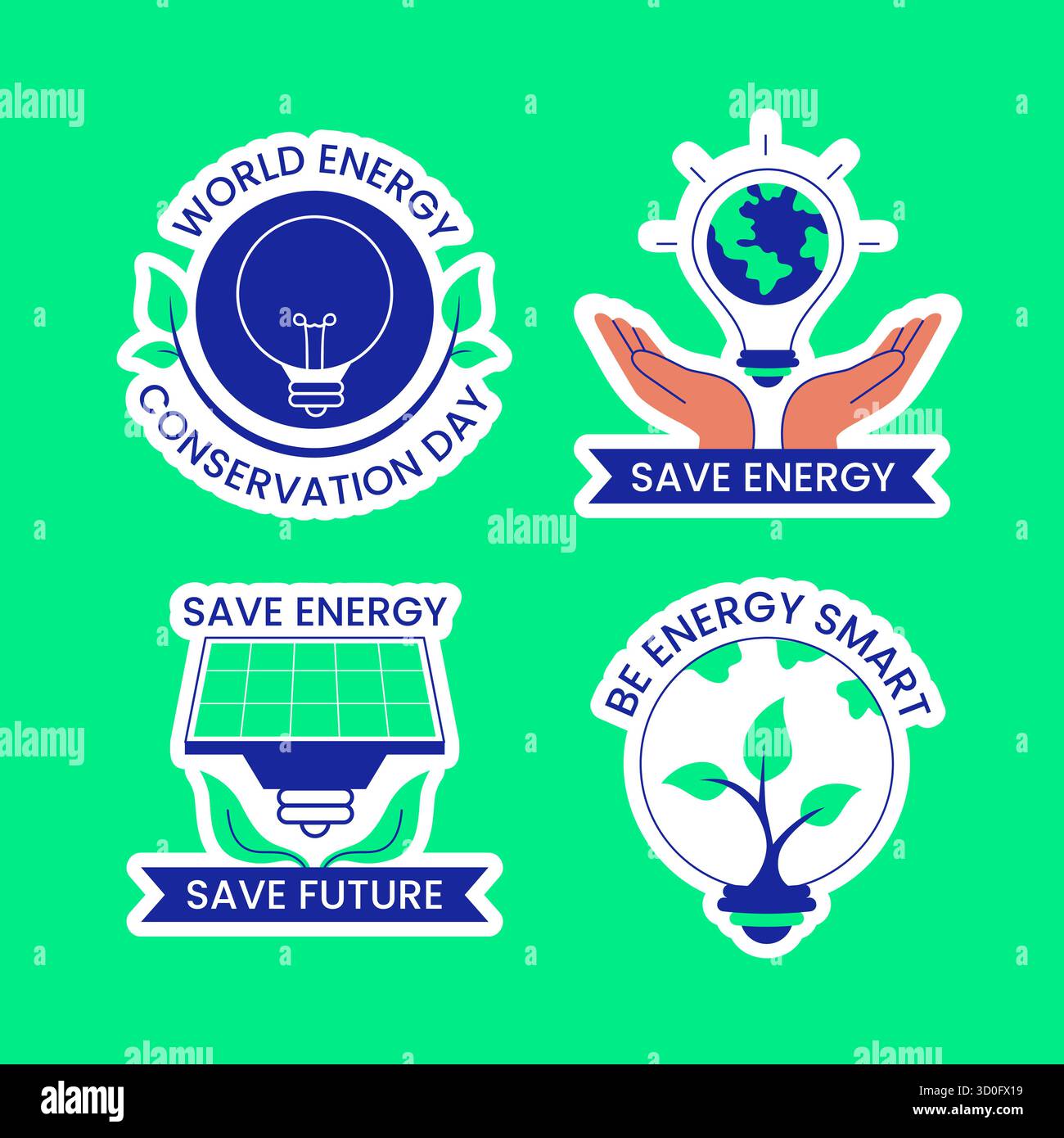 Flat Hand Drawn Label Design for Energy Conservation Day Cartoon ...