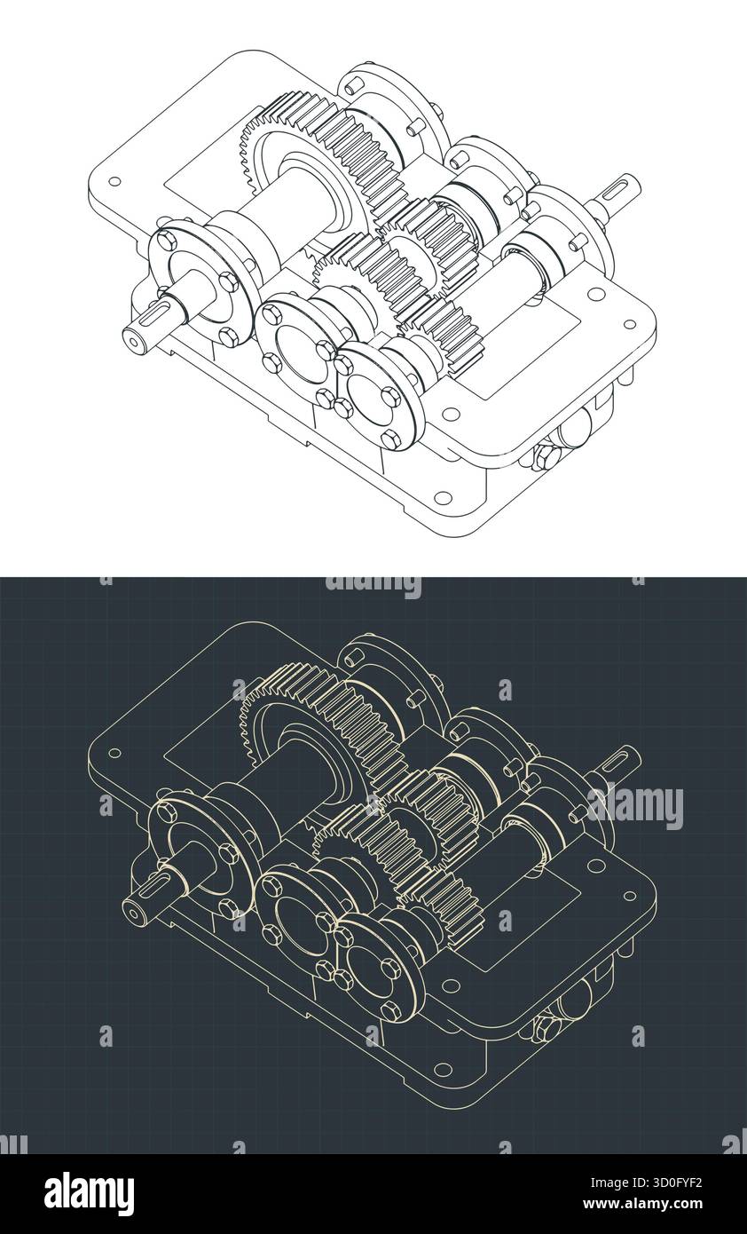 Reduction spur gearbox structure isometrivc drawings stylized vector ...