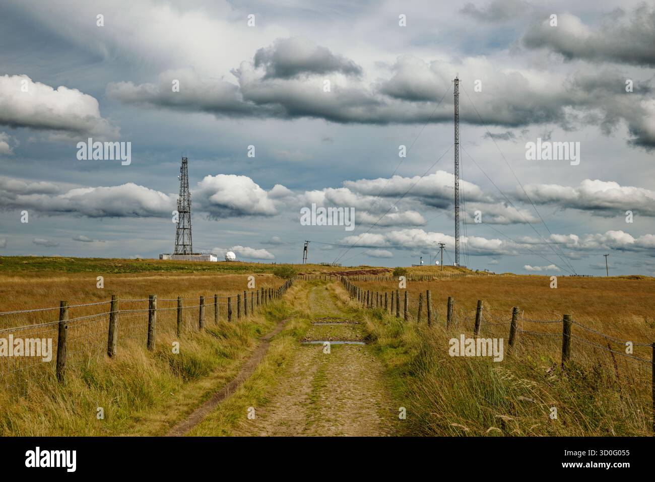 Moody skies over the masts of the Hameldon Hill weather radar station ...