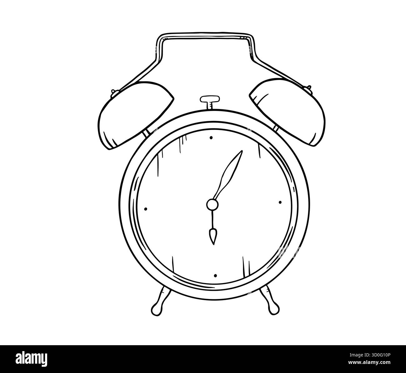 Retro hand drawn alarm clock illustration in minimal sketch style ...