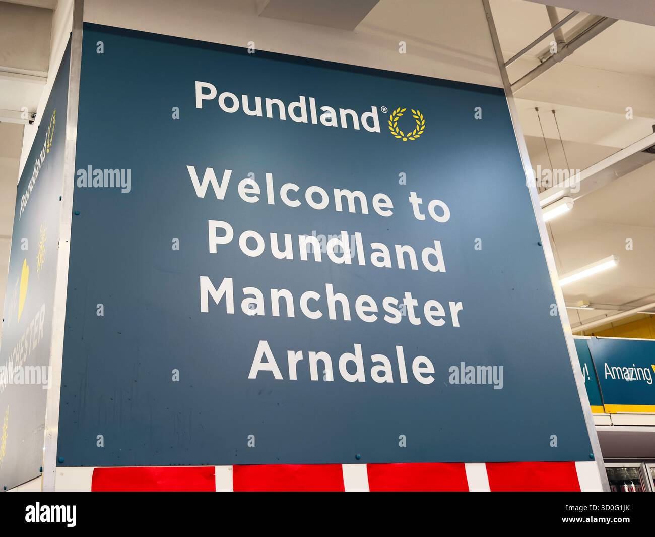 Manchester, UK - September 26, 2025: Welcoming blue Poundland sign in ...