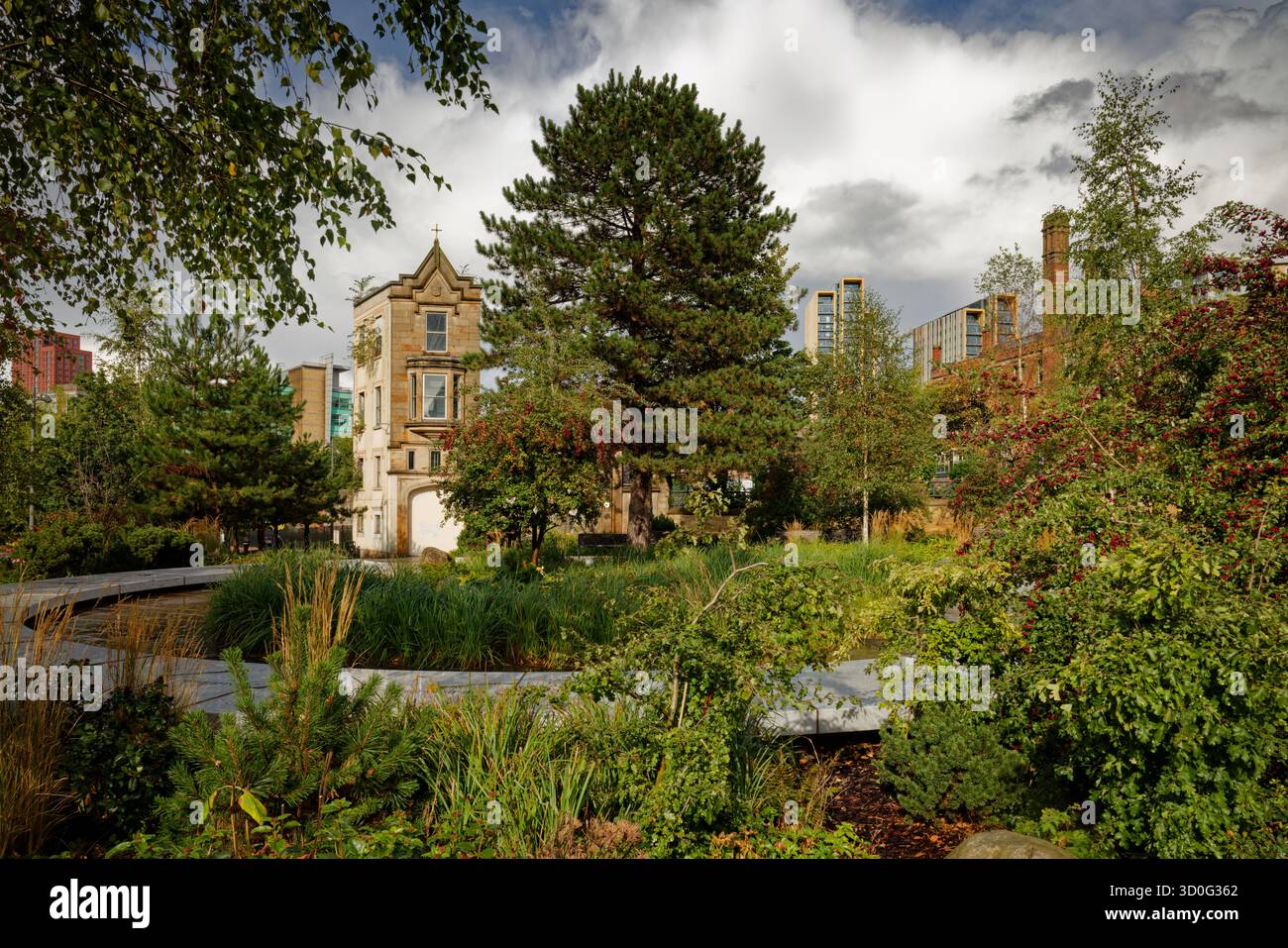 The public gardens of the Glade of Light memorial in Manchester city ...