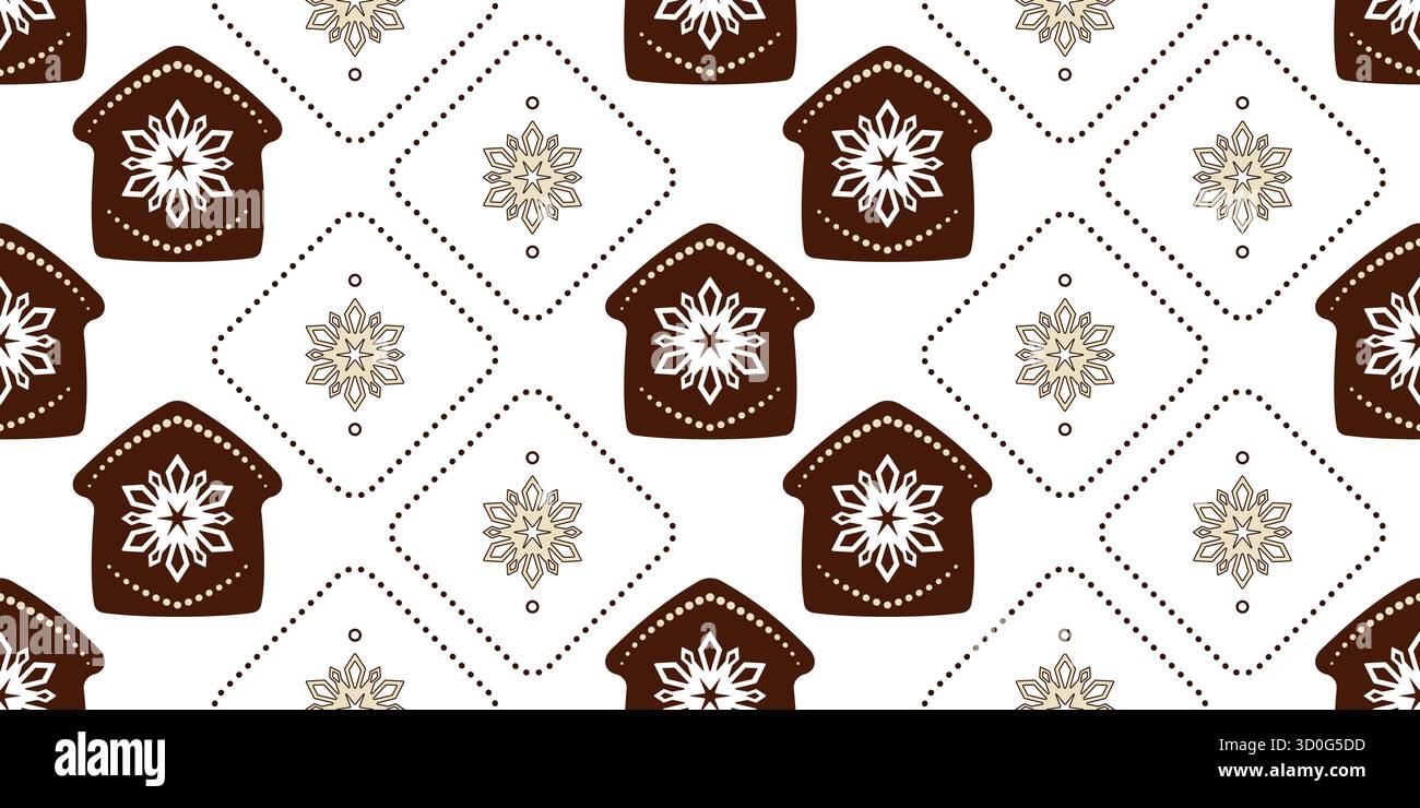 Brown gingerbread house with snowflake decor. Cozy winter holiday ...