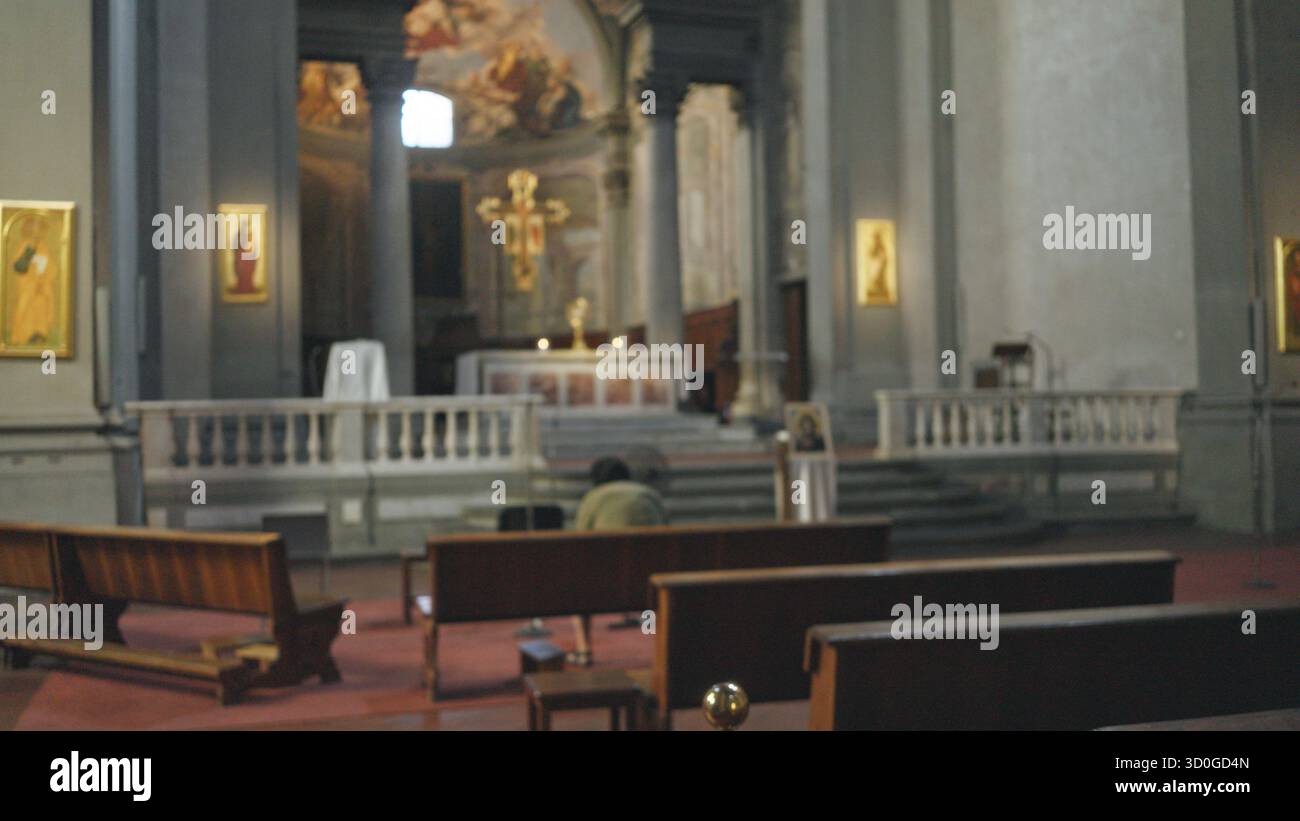 Softly blurred church interior background showing out of focus altar ...