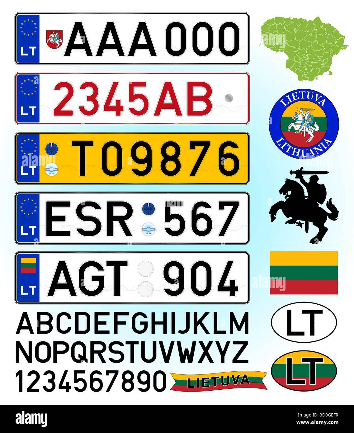 Lithuania car license plate pattern, letters, numbers and symbols ...