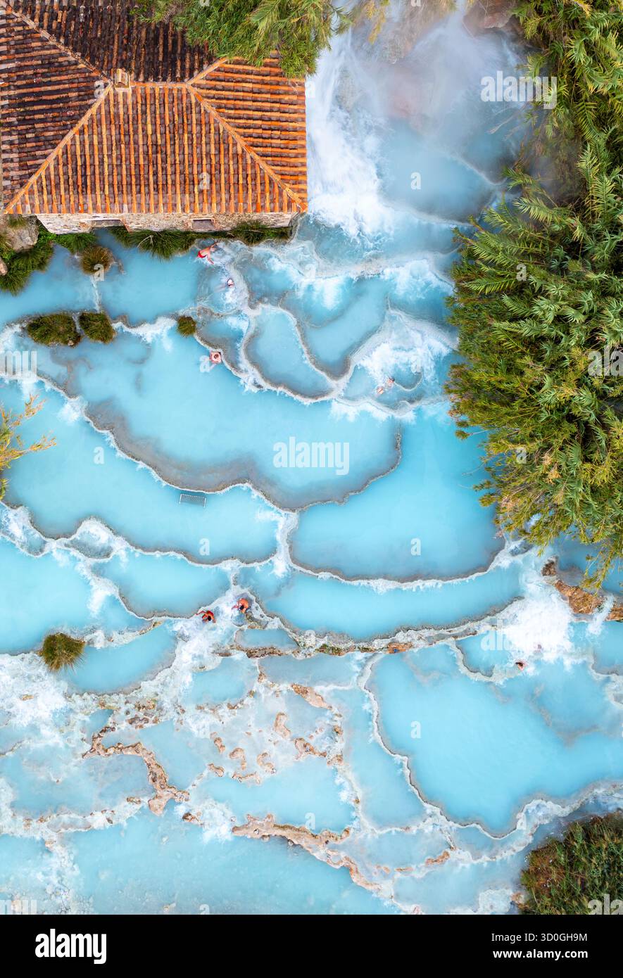 Aerial view natural travertine pools hi-res stock photography and ...