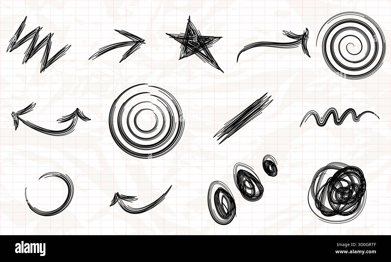 Scribble Sketch Elements Pack – Arrows, Circles, and Stars for Creative Collage and Scrapbook ...