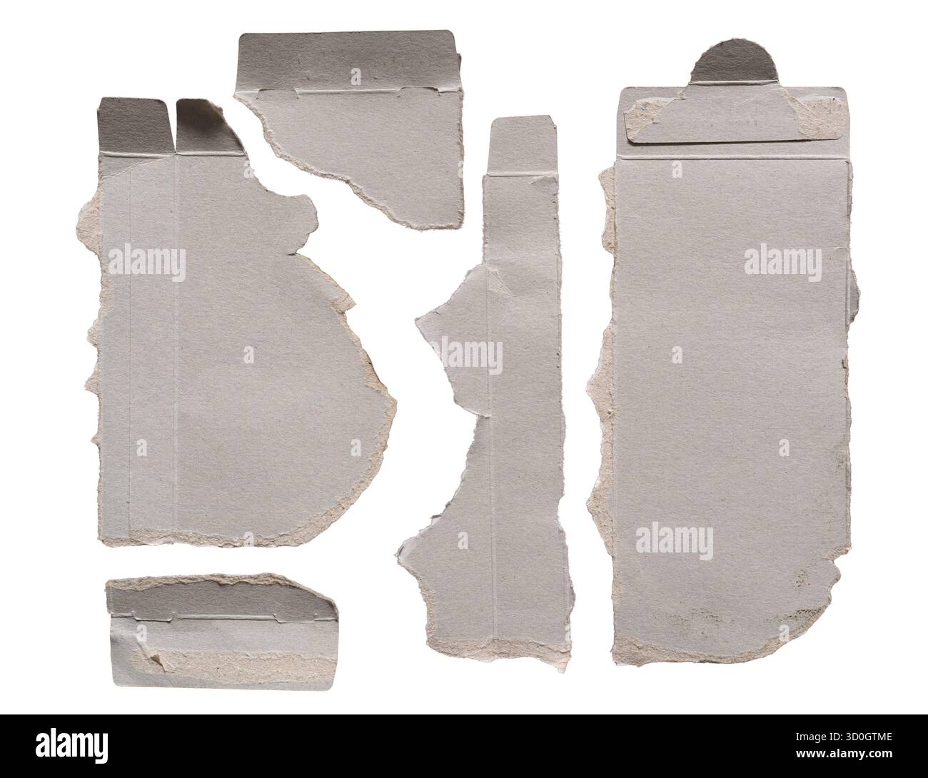 Torn free-shape grey paper from box packaging isolated on white ...