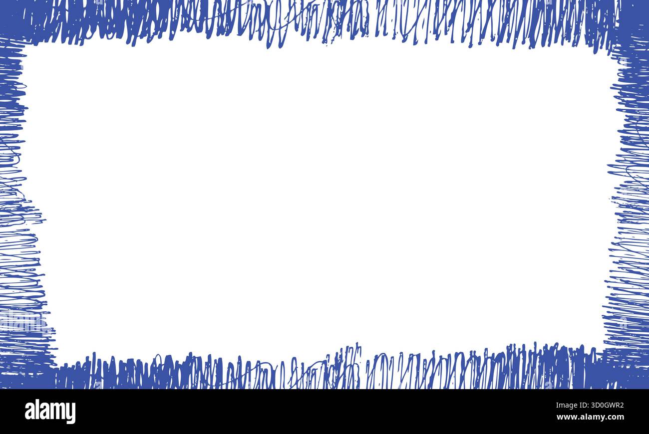 Blue scribble frame on transparent background with rough, hand drawn ...
