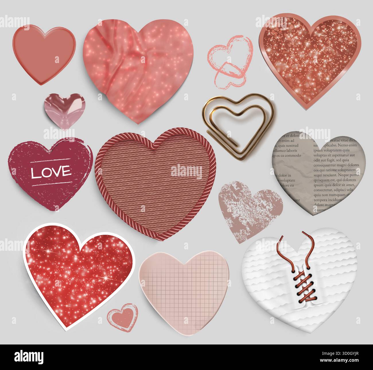 Romantic hearts set for collage or scrapbooking design. Love symbols ...