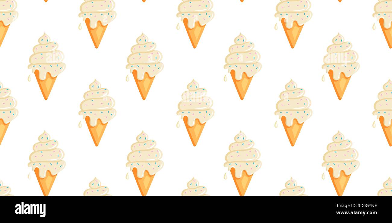 Seamless pattern with various cute pastel ice cream illustrations on ...