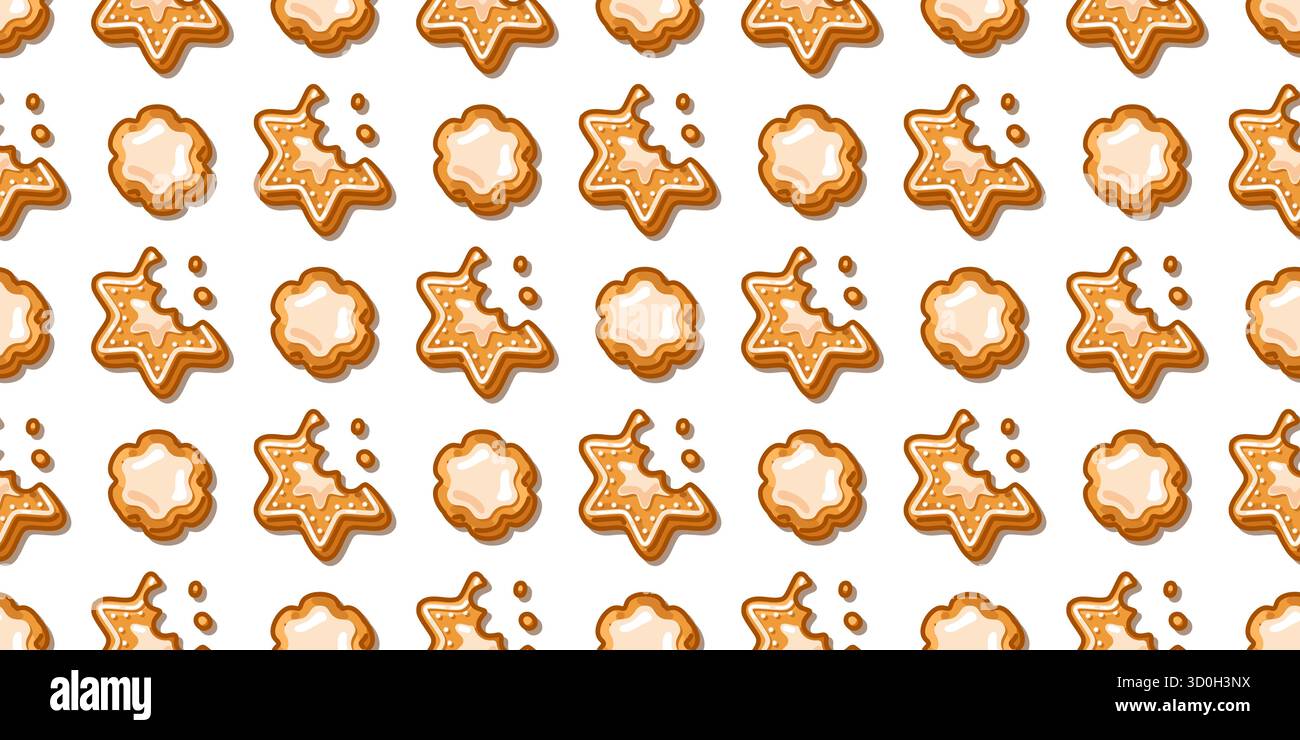 Seamless Gingerbread Star Cookie Pattern with bitten star and flower ...