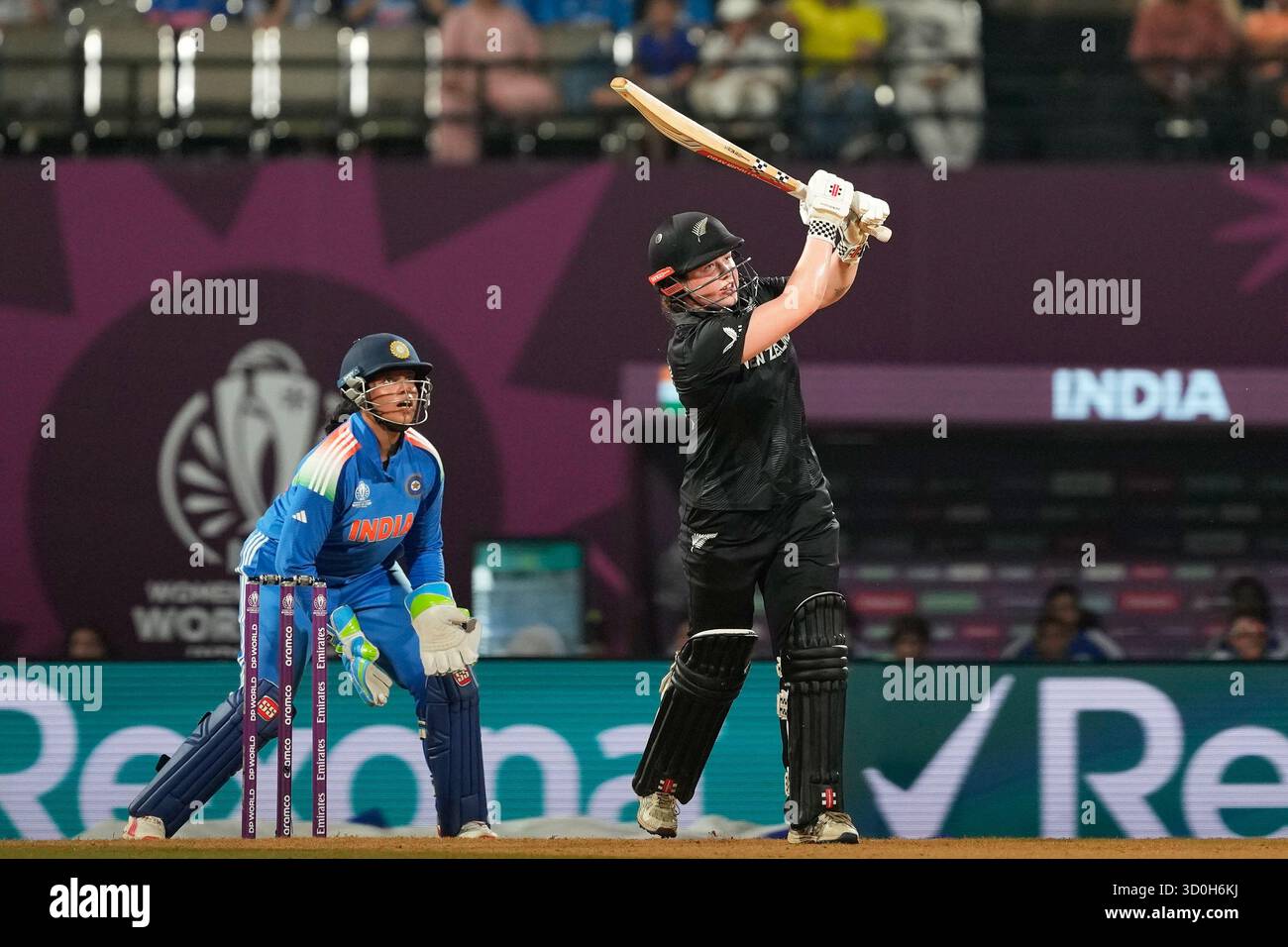 New Zealand's Georgia Plimmer plays a shot during the ICC Women's ...