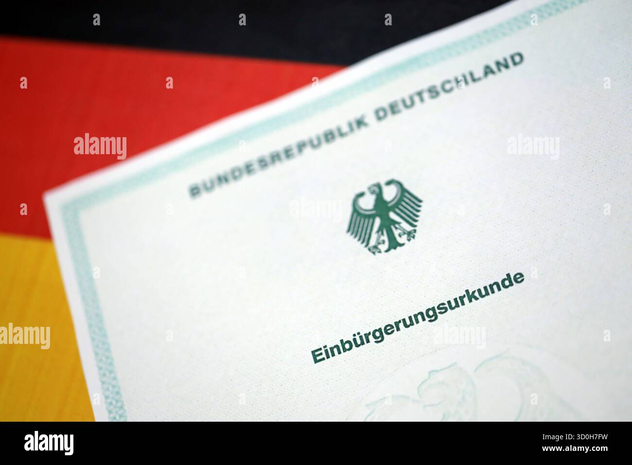 German official naturalization certificate. Symbolic for successful ...