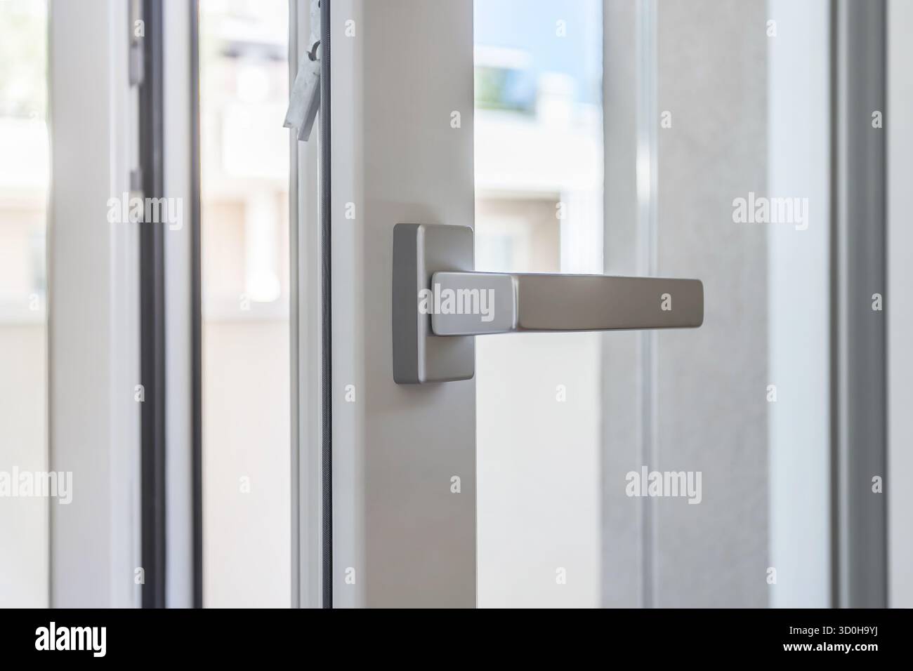 Aluminum window open detail. Metal door frame closeup view. Sound ...