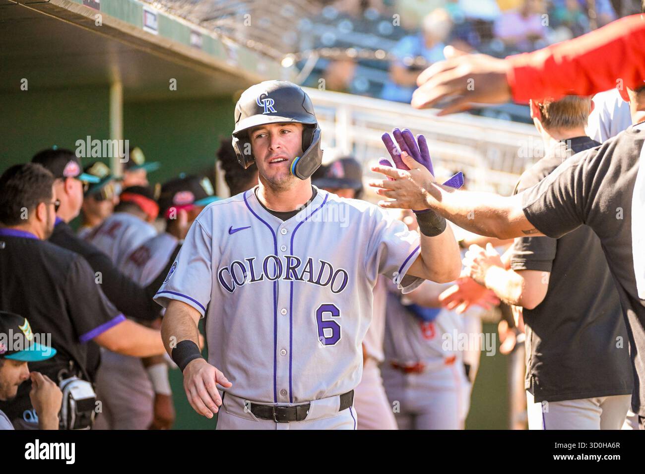Glendale Desert Dogs first baseman Charlie Condon (6) celebrates in the ...
