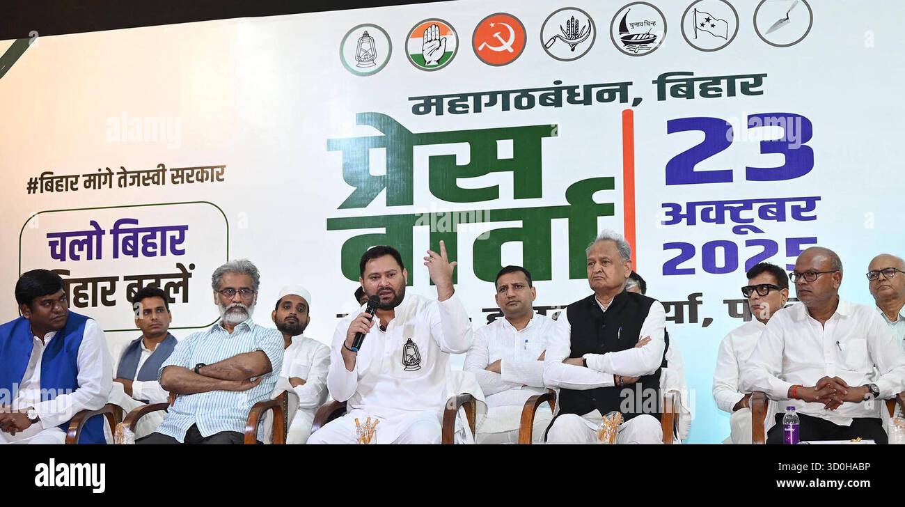 PATNA, INDIA - OCTOBER 23: RJD leader Tejashwi Yadav, former Rajasthan ...