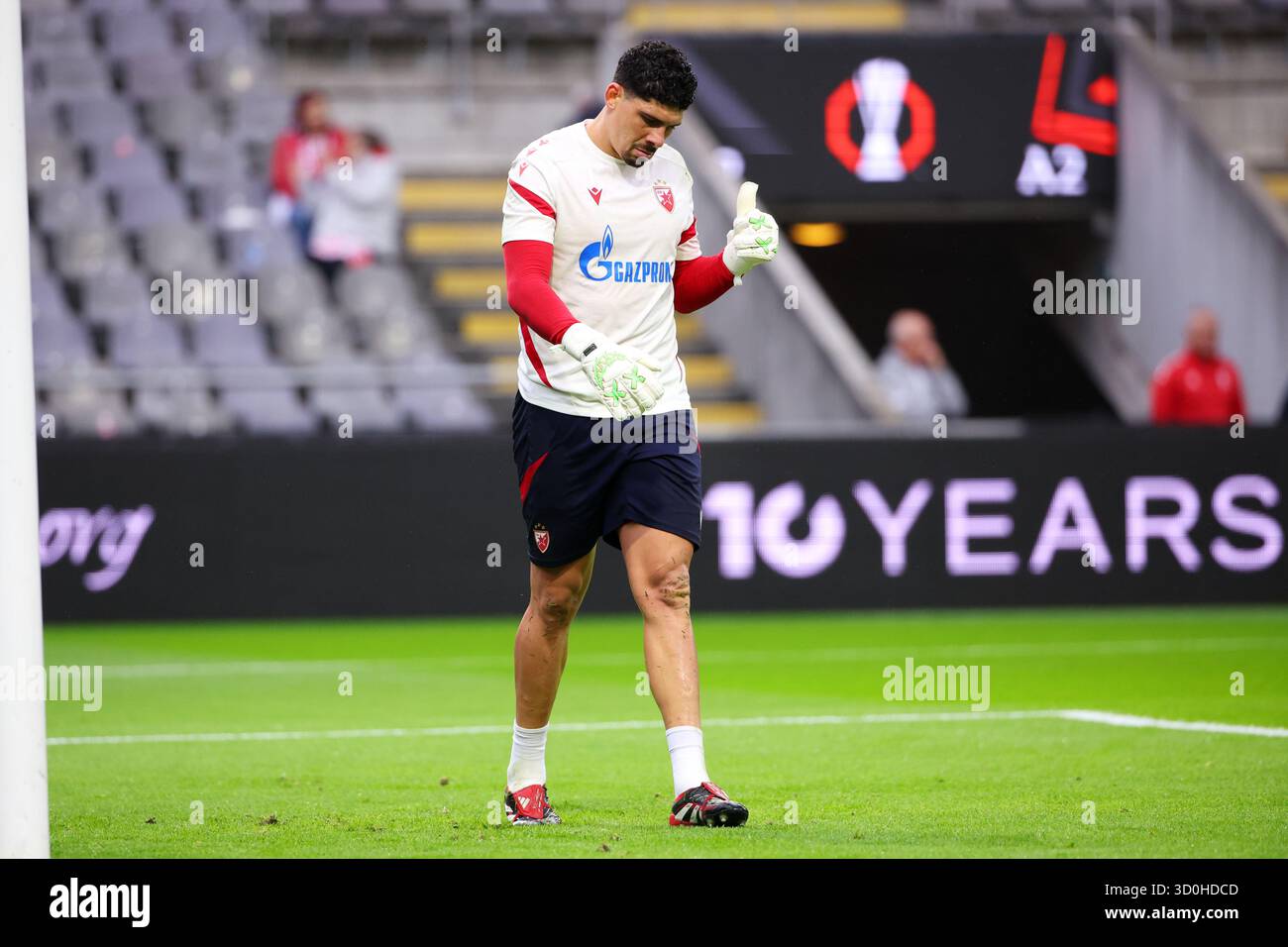 Red Star's goalkeeper Matheus, a former Braga player, gestures during ...