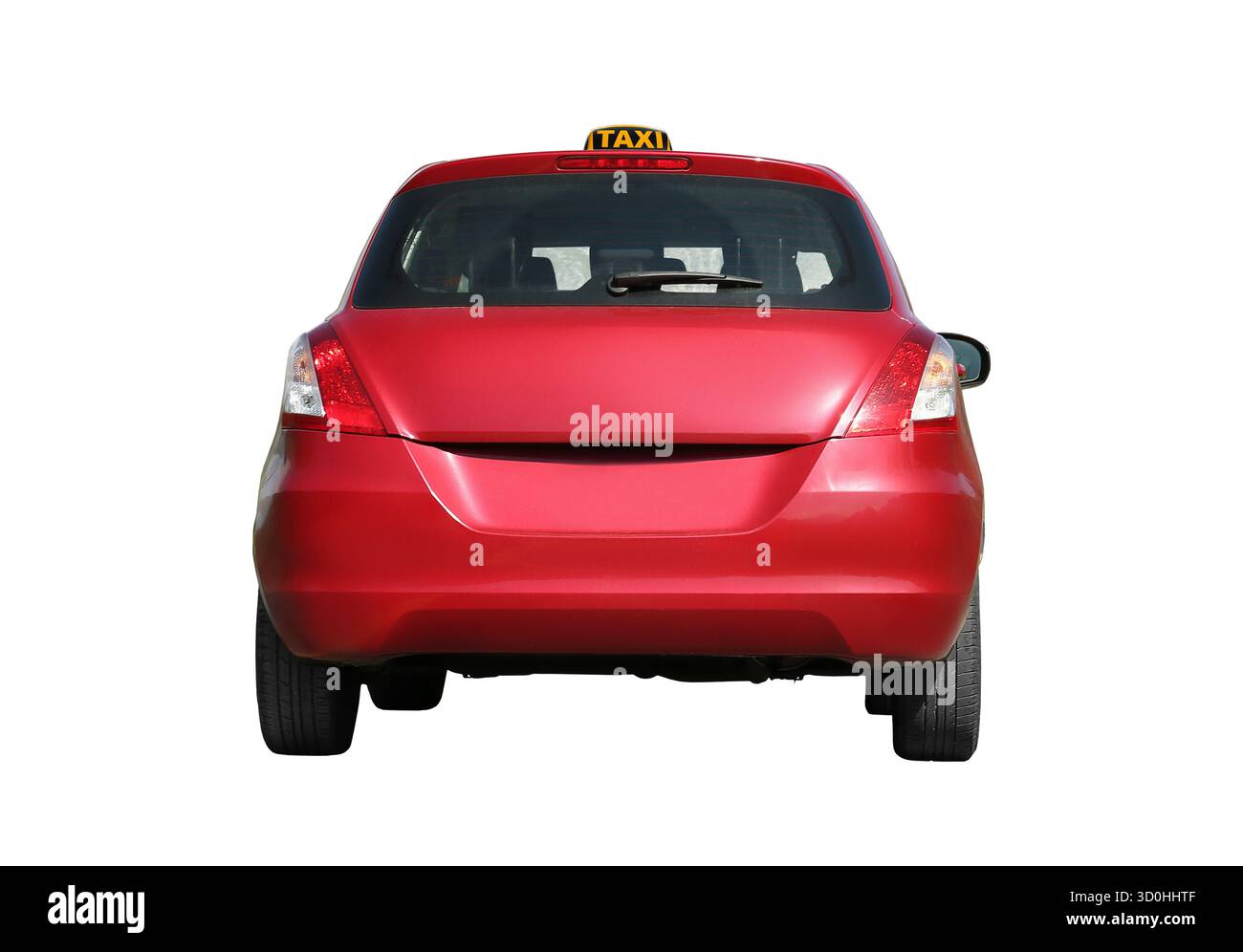 Taxi car with top sign isolated on white, back view Stock Photo - Alamy