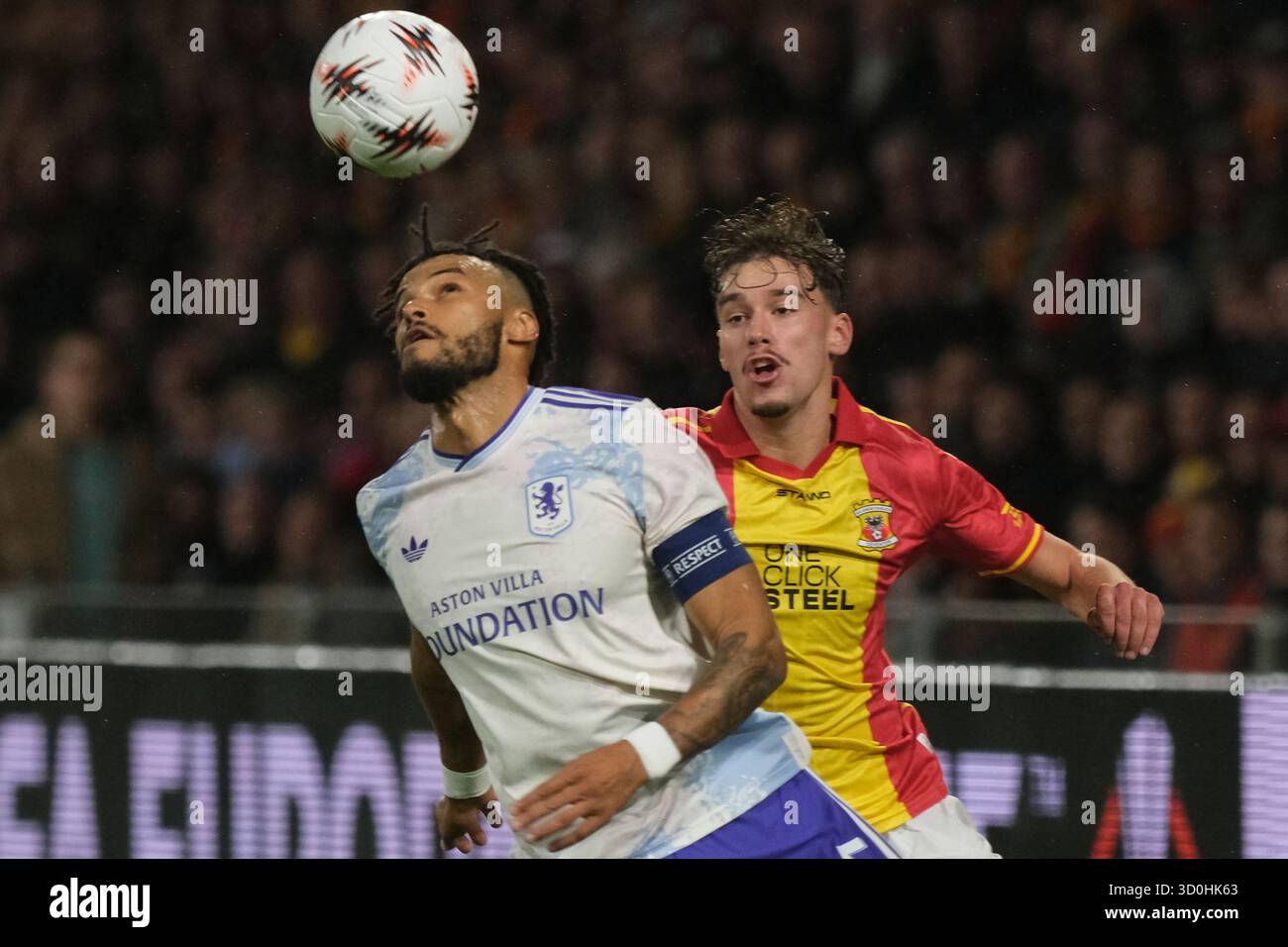 Aston Villa's Tyrone Mings, left, and Go Ahead Eagles' Milan Smit fight ...