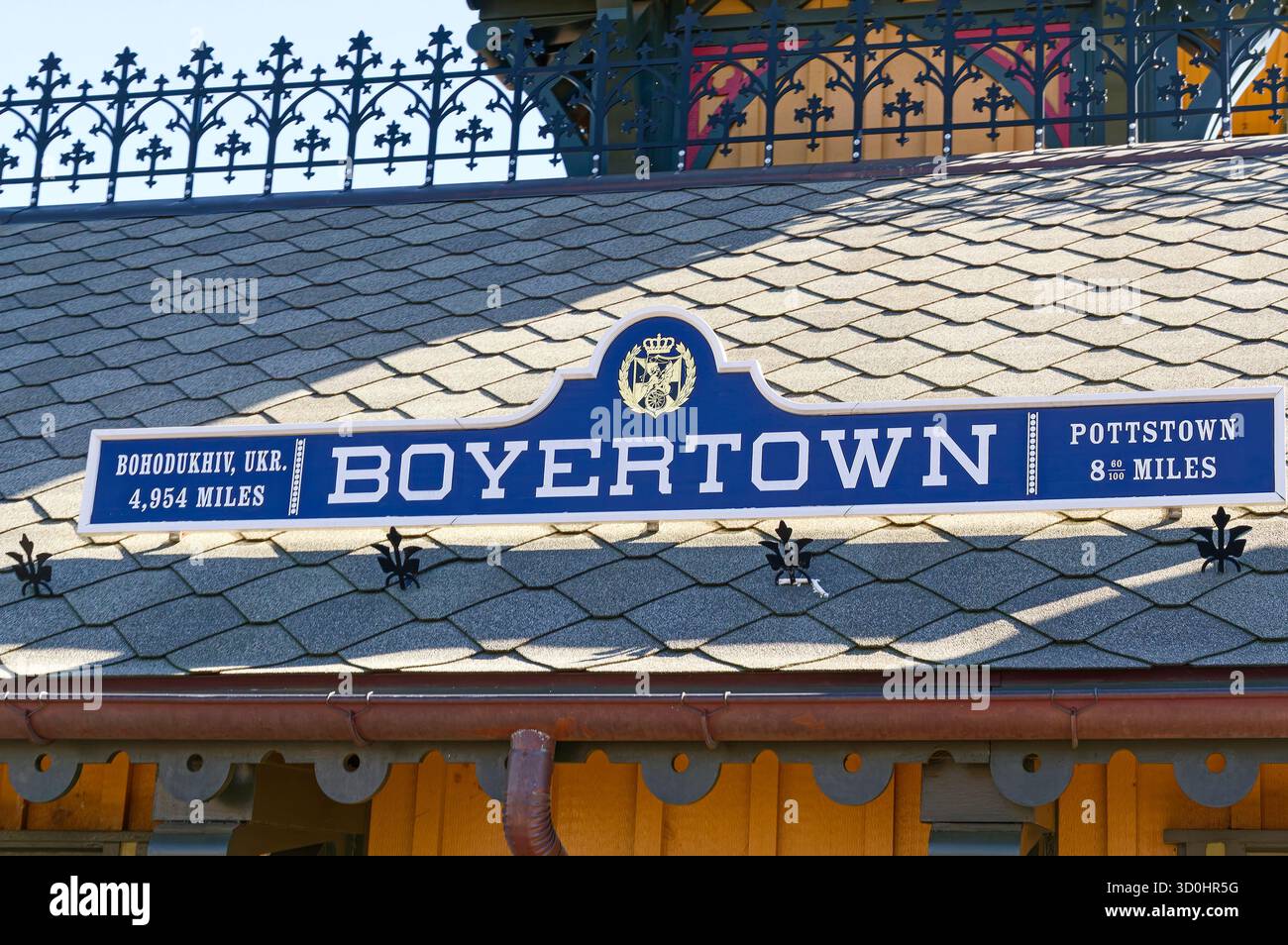 Colebrookdale Railroad, train station, Boyertown sign, roof, wrought ...