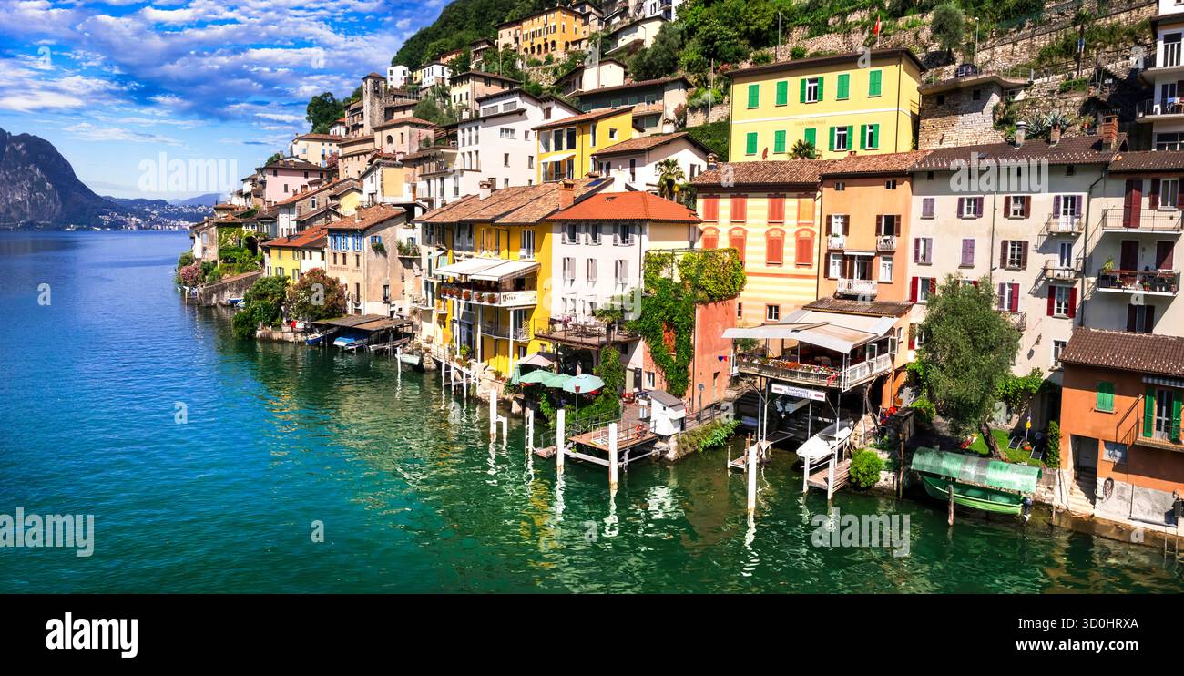 lake Lugano Switzerland. most beautiful traditional villages - scenic ...