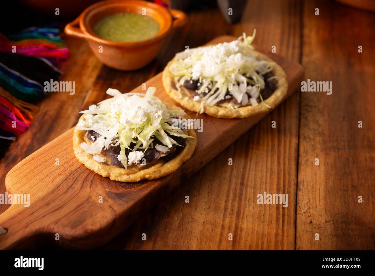Sopes. Mexican typical food prepared with flattened fried corn dough ...
