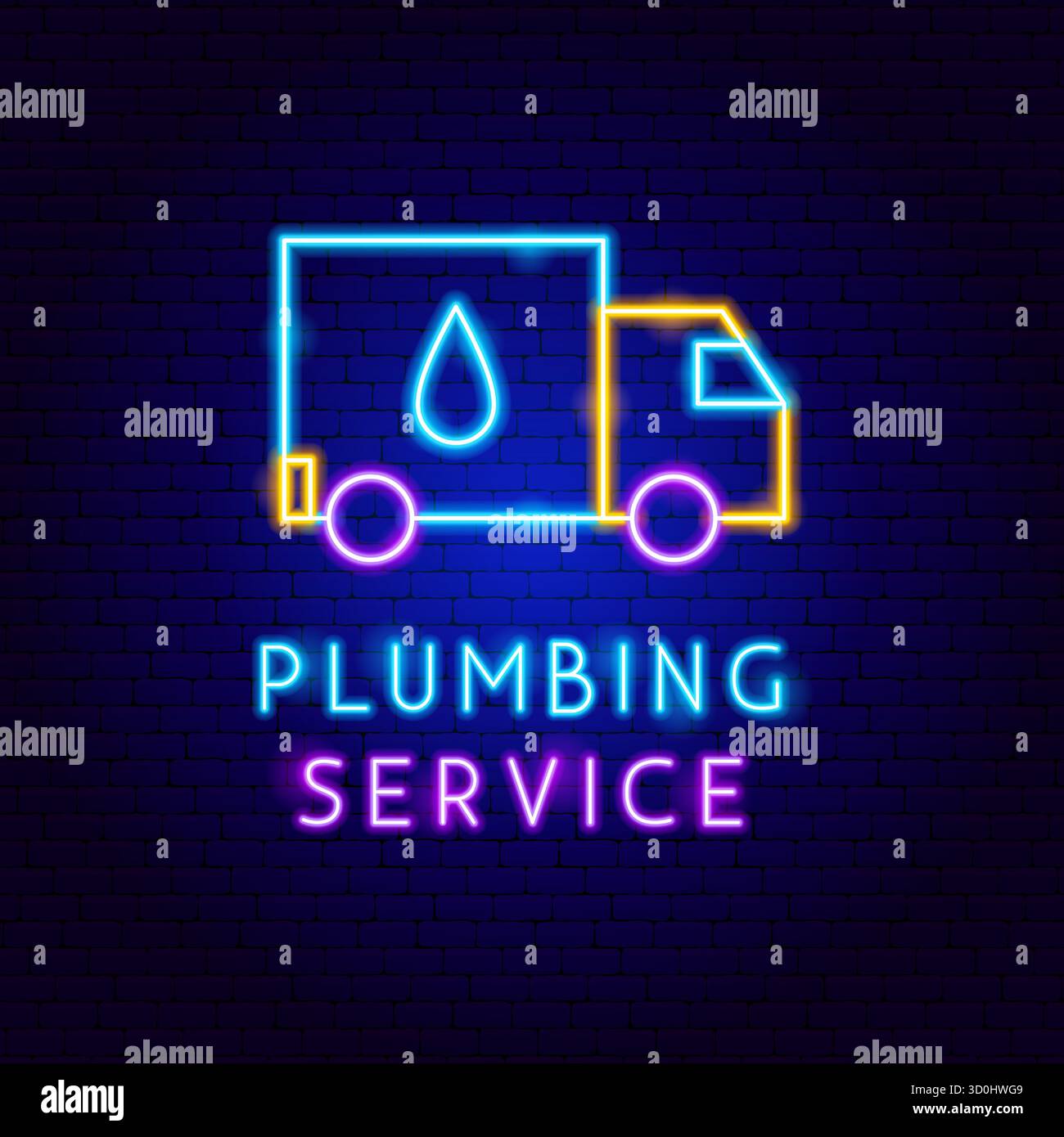 Plumbing service car neon Stock Vector Images - Alamy