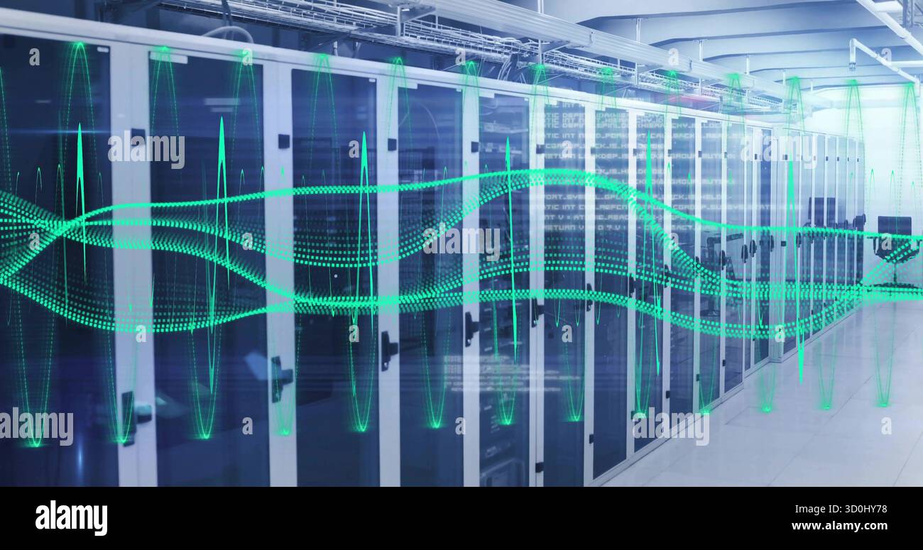Streaming green holographic waveforms hi-res stock photography and ...